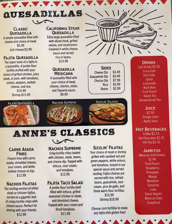 Menu – Anne's Kitchen – Southern Style
